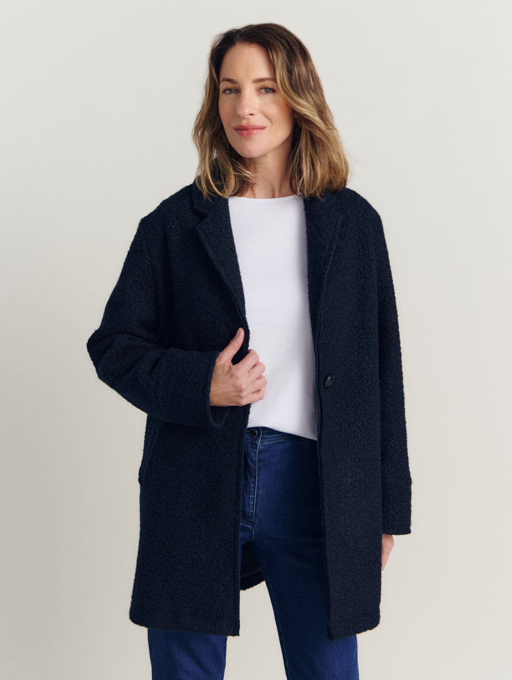 Penni Jacket - Women's One Button Front Jacket in Navy - Black Pepper
